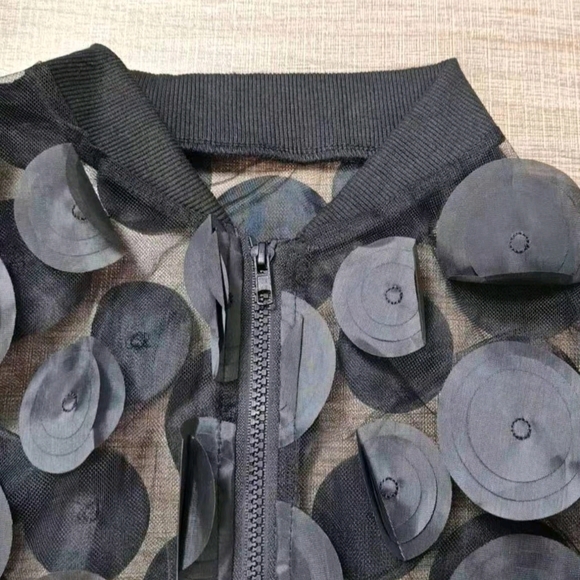 Jackets & Coats | Black Sheer Bomber Jacket With Circular Appliqus ...